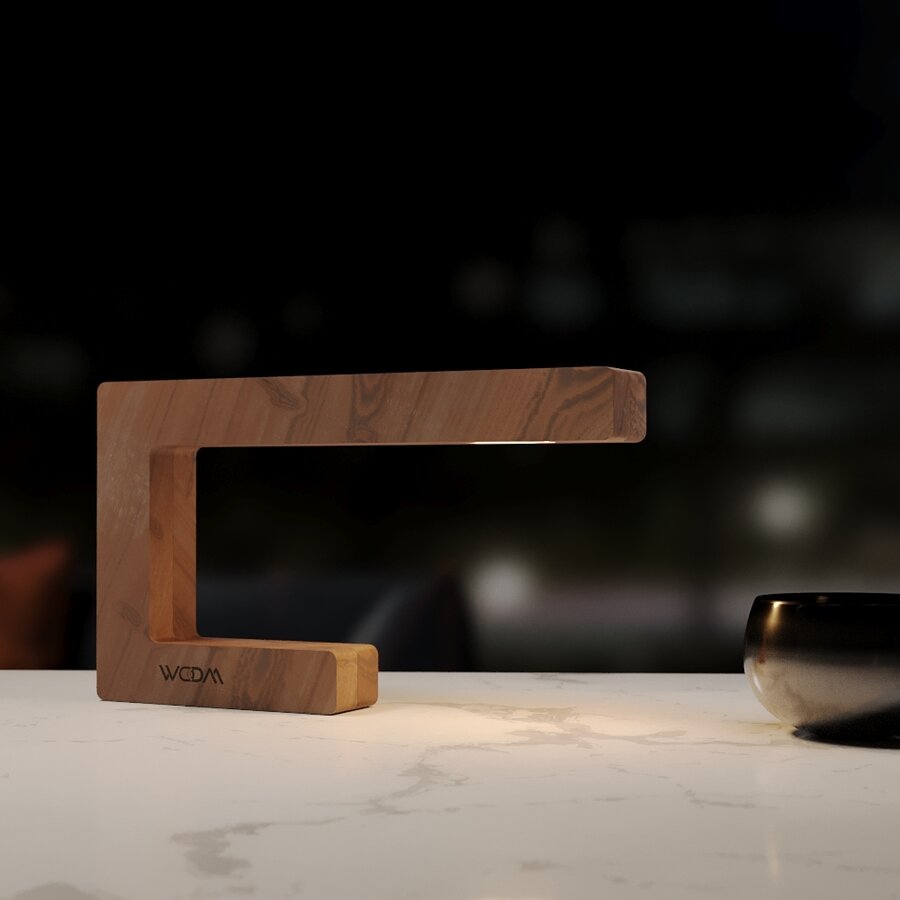 Handcrafted Walnut C-Shaped LED Lamp – Modern Wooden Light – WOOM