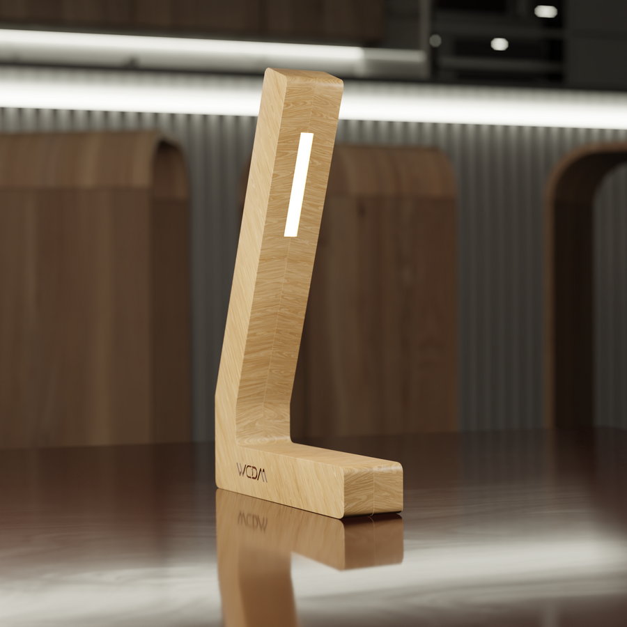 Handcrafted Oak L-Shaped LED Lamp – Minimalist Desk Light – WOOM